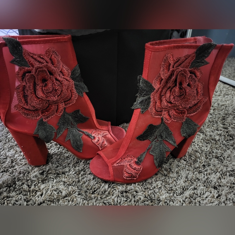 Liliana Red Rose Booties - Gem